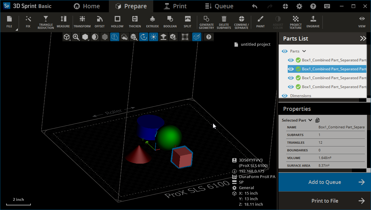 How do I separate a part that consists of multiple shells in 3D Sprint